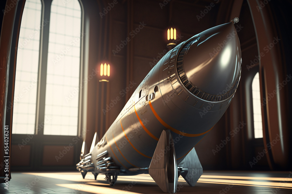 CGI art. Dynamic view of sci-fi rocket ship about to launch Stock イラスト ...
