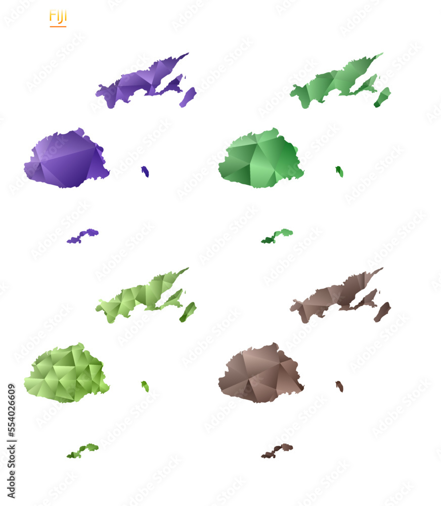 Set of vector polygonal maps of Fiji. Bright gradient map of country in ...