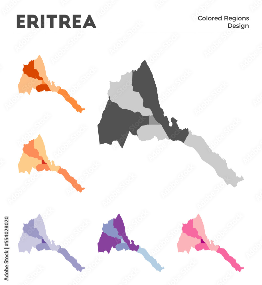 Eritrea Map Collection Borders Of Eritrea For Your Infographic Colored Country Regions Vector
