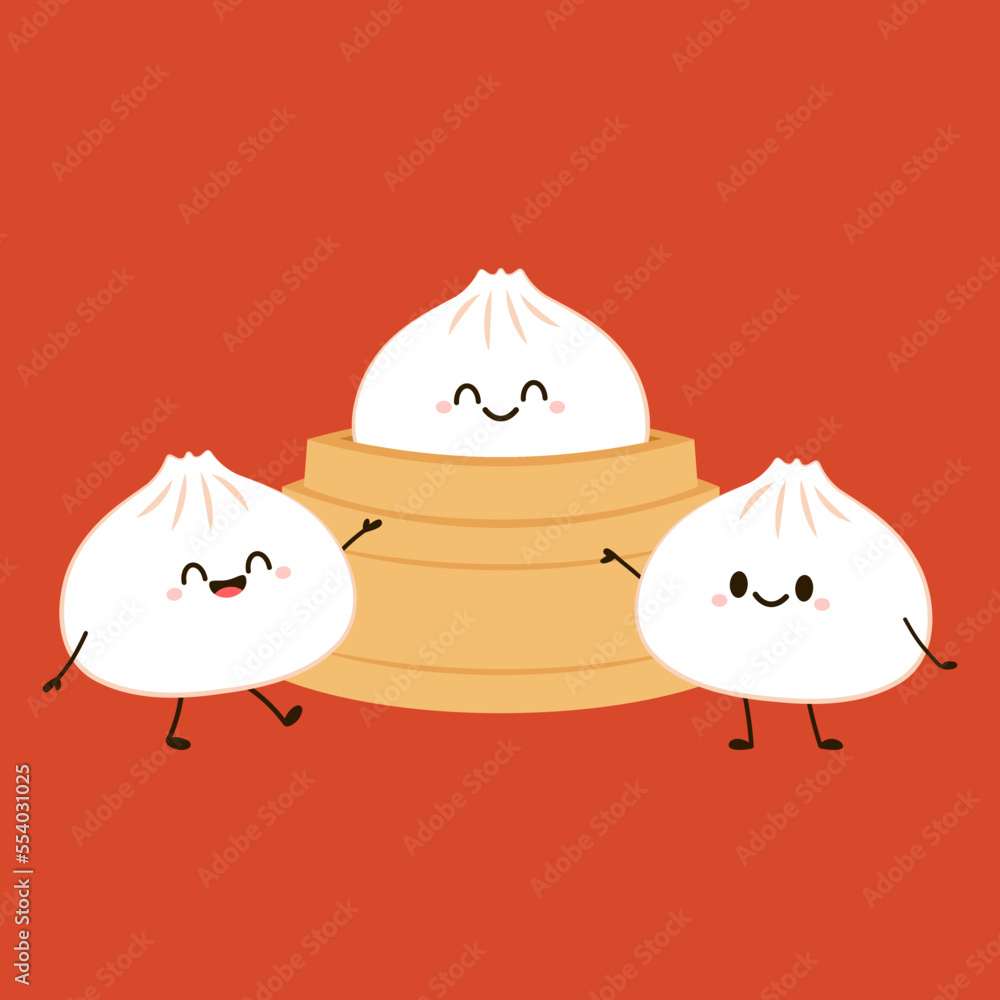 Vetor de Cute Dim sum character, traditional Chinese dumplings, with ...