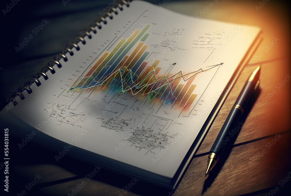 An abstract financial chart with a second exposure that shows ...