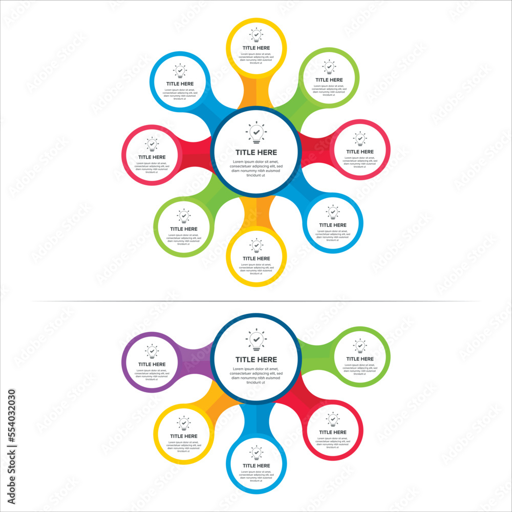 8 Circle Infographics, 5 Circle Infographics with Coloured in vector ...