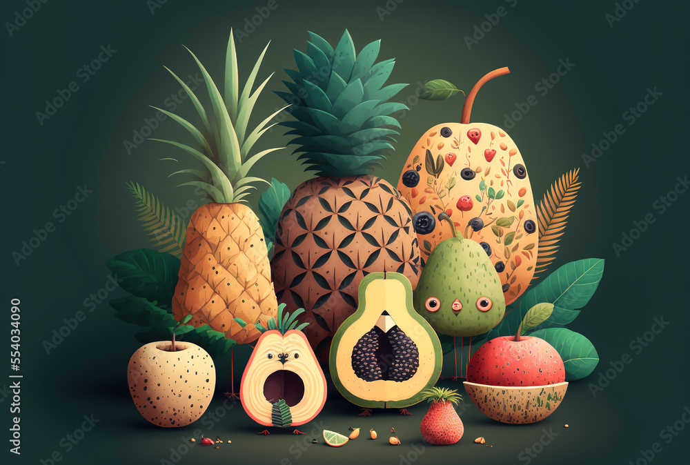 Illustration of fruits in isolation. Generative AI Stock Illustration ...