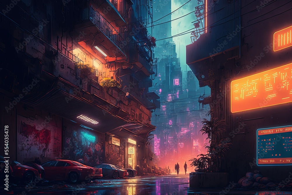 Generative Ai, cyberpunk city with neon light, city life, futuristic ...