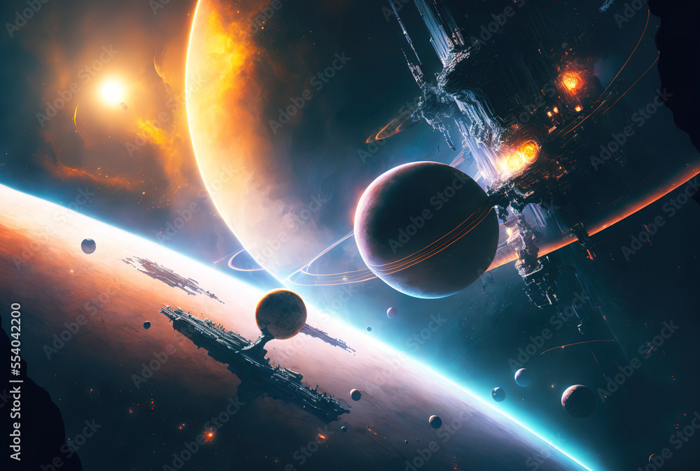 Science fiction depictions of the universe's planets, stars, and ...