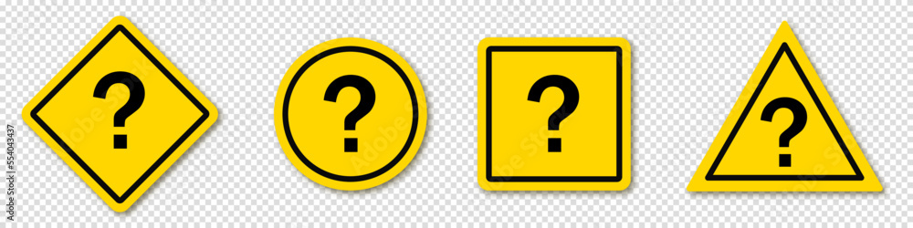 Set collection of question point or mark in a yellow circle, triangle ...