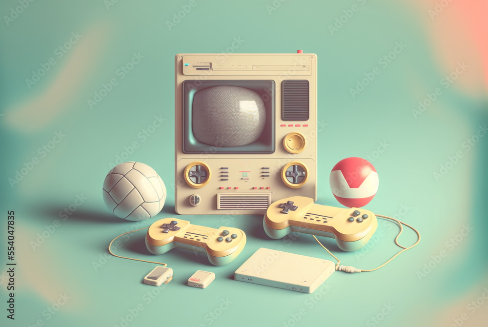 Generative ai illustration vintage old fashioned console and computer ...