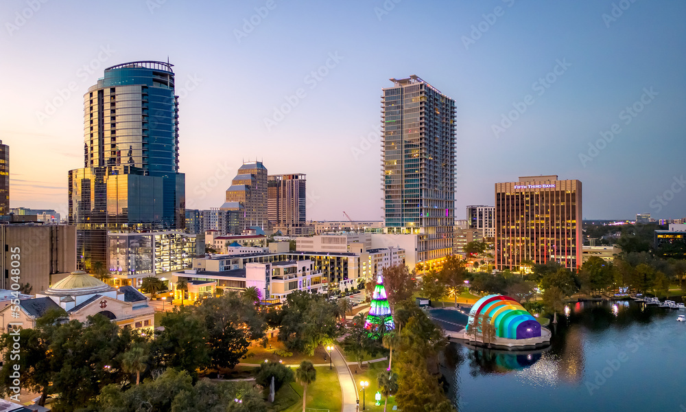 Aerial view of downtown Orlando, Florida at Lake Eola, December 2022 ...