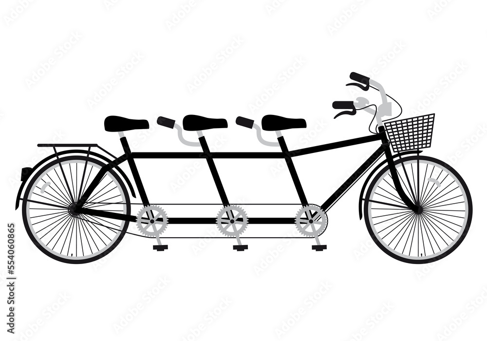 tandem bicycle with three seats, family concept, team work ...