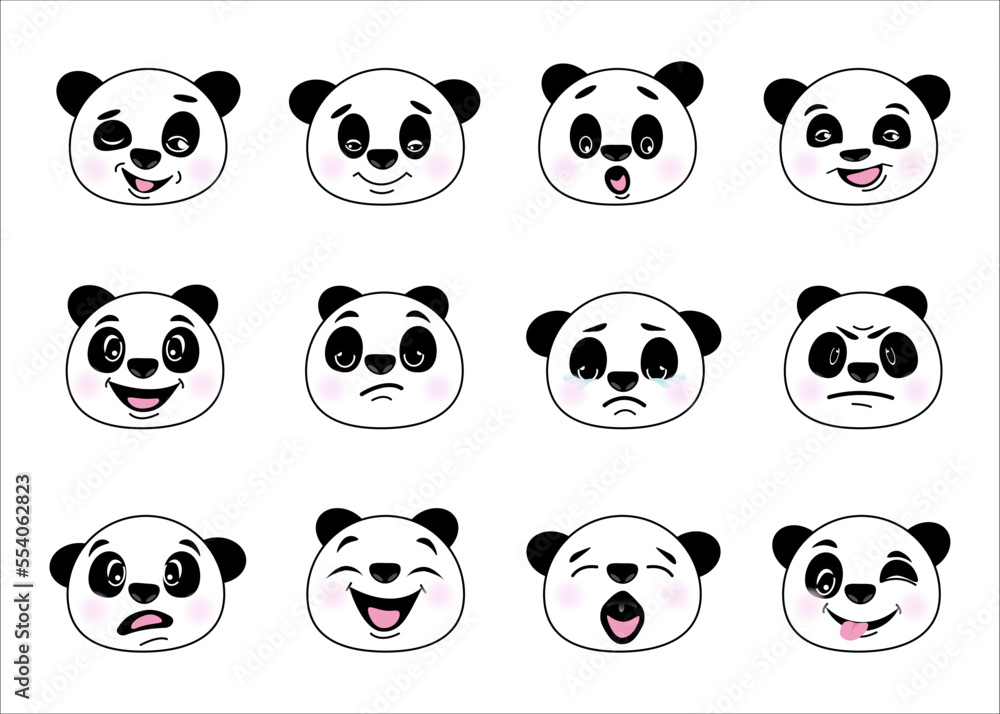 panda bear set, panda flat icons set, 12 social media icons, animal ...