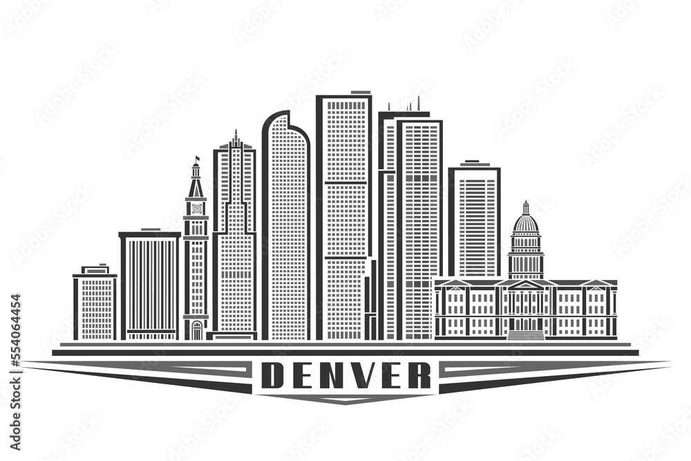 Vector illustration of Denver, monochrome horizontal poster with simple ...