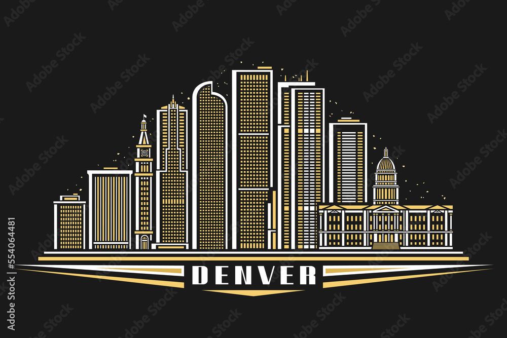 Vector illustration of Denver, dark horizontal poster with simple ...