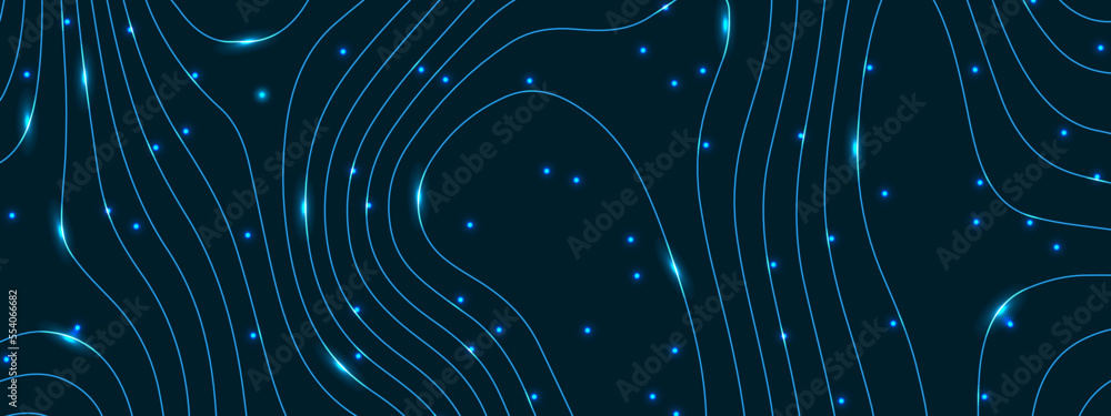 The stylized blue abstract topographic map with lines and circles ...