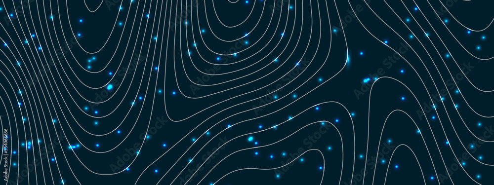 The stylized blue abstract topographic map with lines and circles ...