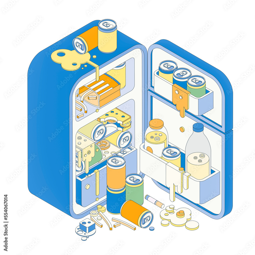 Messy dirty fridge filled with food and drinks Stock Illustration ...