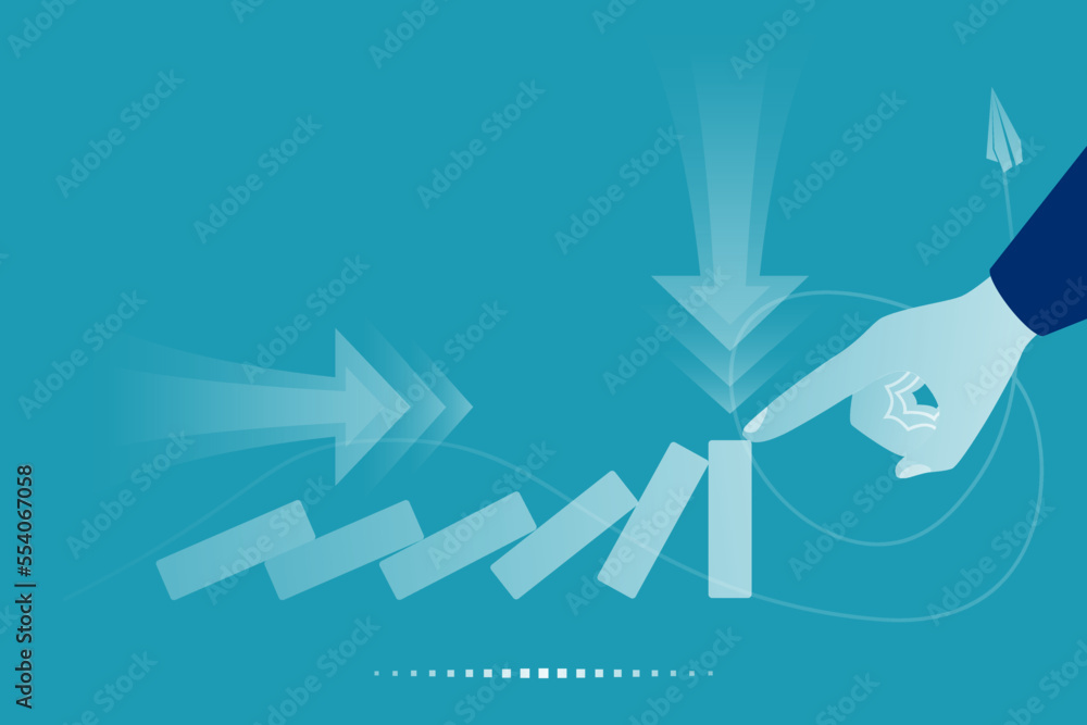 Domino effect. Stopping chain reaction business solution. Successful ...