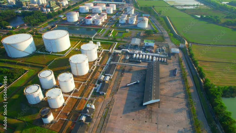 Oil station gasoline tank on the ground in large oil distribution ...