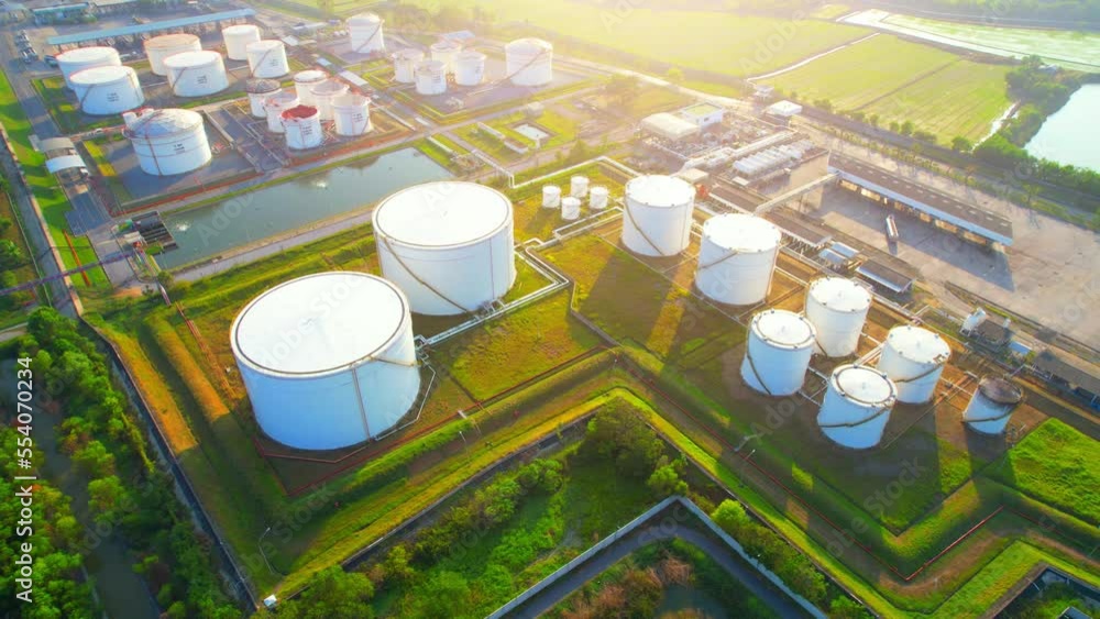 Oil station gasoline tank on the ground in large oil distribution ...