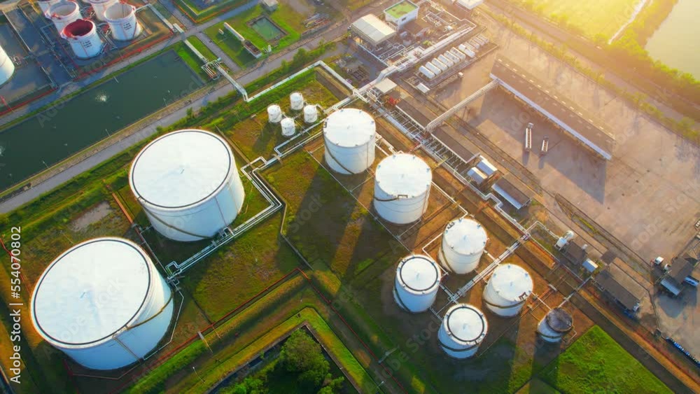 Oil station gasoline tank on the ground in large oil distribution ...
