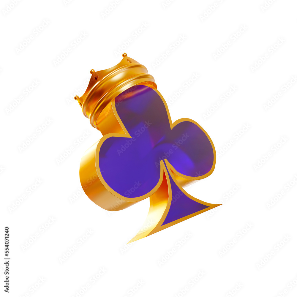 Playing card club with crown 3d rendering illustration Stock ...