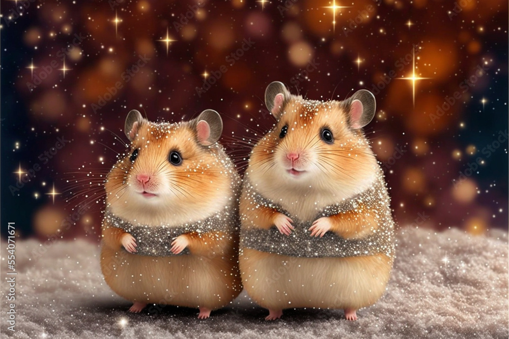 crowd of fluffy cute hamsters in christmas outfits and christmas ...