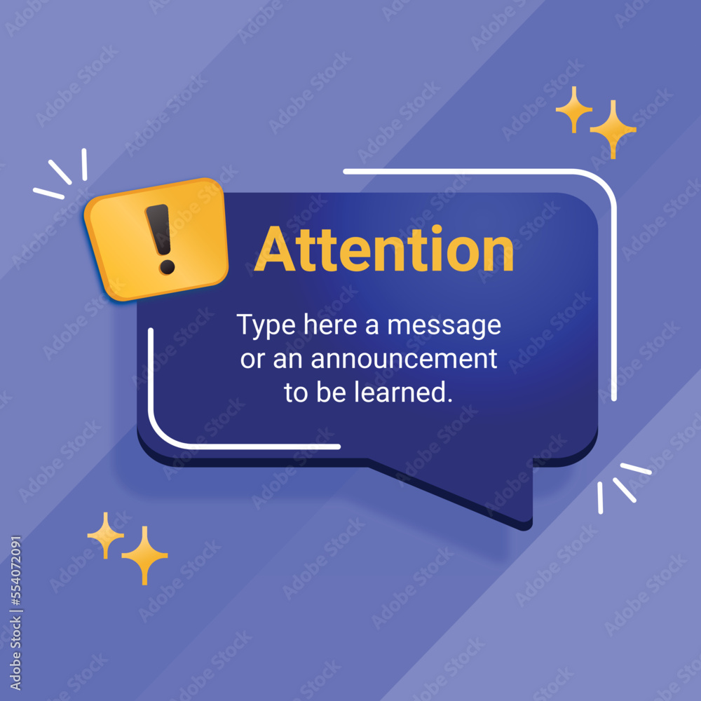 Attention message box template design. Warning card with exclamation ...