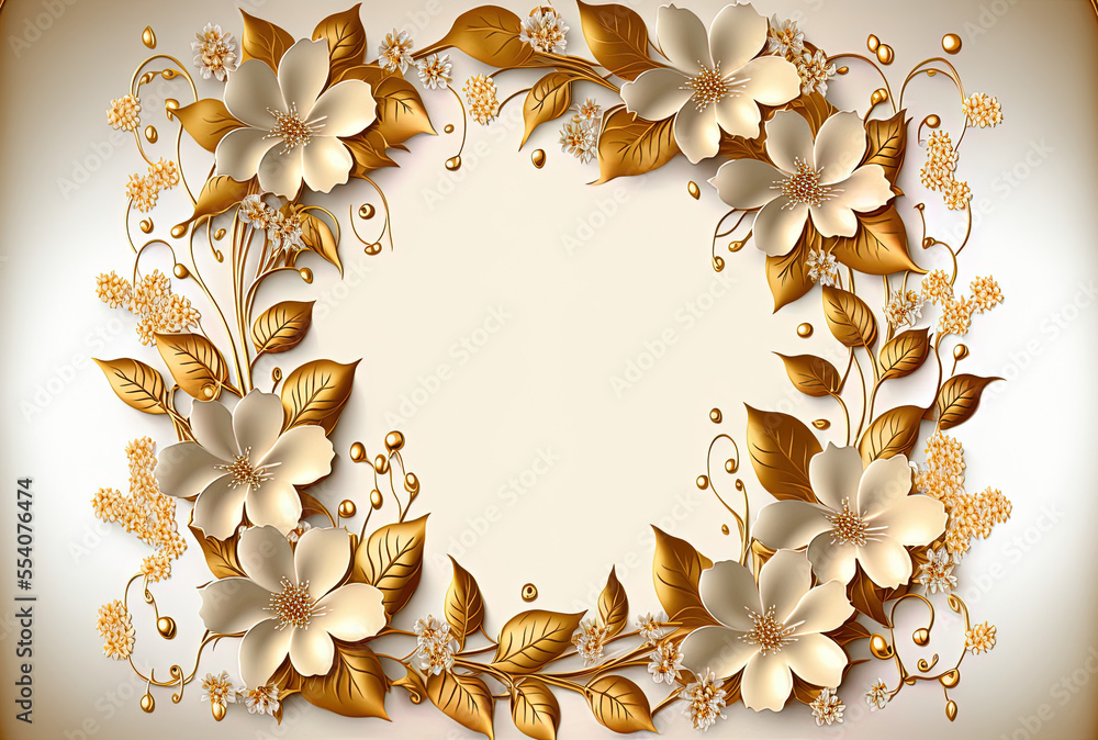 lovely golden flower frame design. Generative AI Stock Illustration ...
