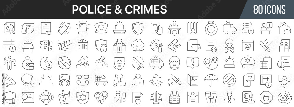 Police and crimes line icons collection. Big UI icon set in a flat ...