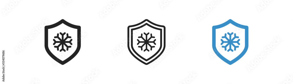 Snowflake on shield outline icon. Snow protect. Cold temperature ...