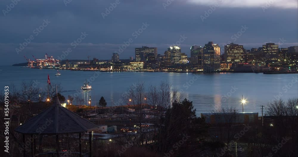 Time lapse from day but night skyscrapers in downtown Halifax Canada ...