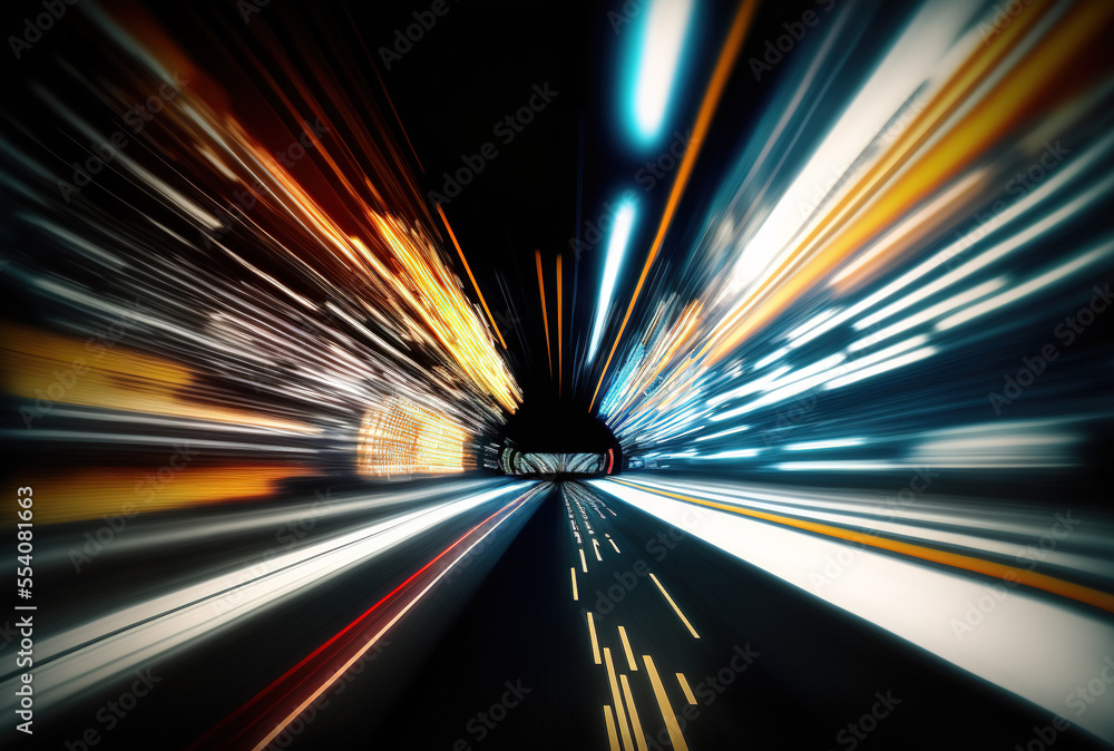 Abstract high speed technology POV motion blur on a technology screen ...