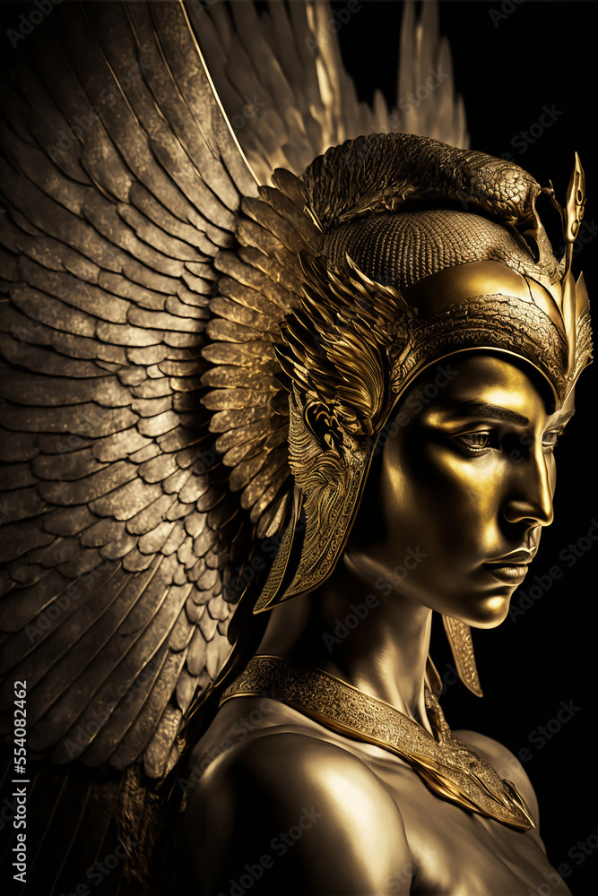 Goddess Hero Female Warier with a golden Mask and Golden Wings Goddess ...