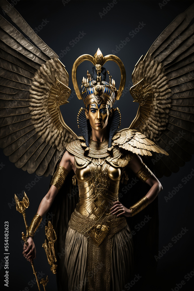 Goddess Hero Female Warier with a golden Mask and Golden Wings Goddess ...