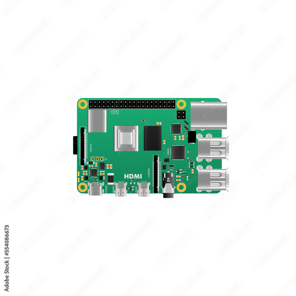 Realistic raspberry pi model B board detailed illustration of the top ...
