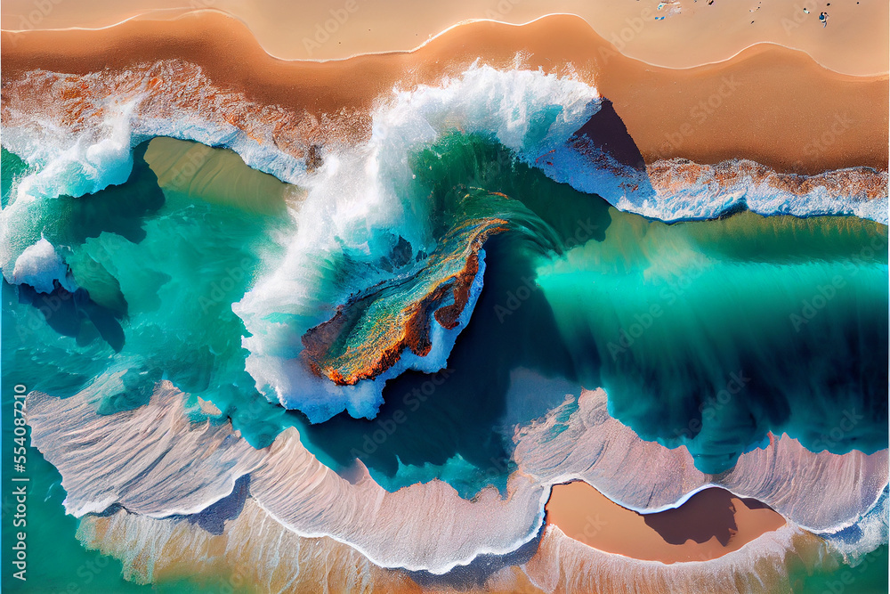 Top Down Waves on Beach - AI Art Stock Illustration | Adobe Stock