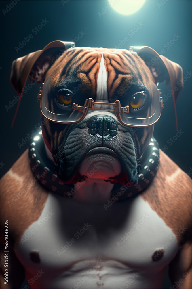 Cute Boxer dog in futuristic 3d glasses.Steampunk dog with glasses ...