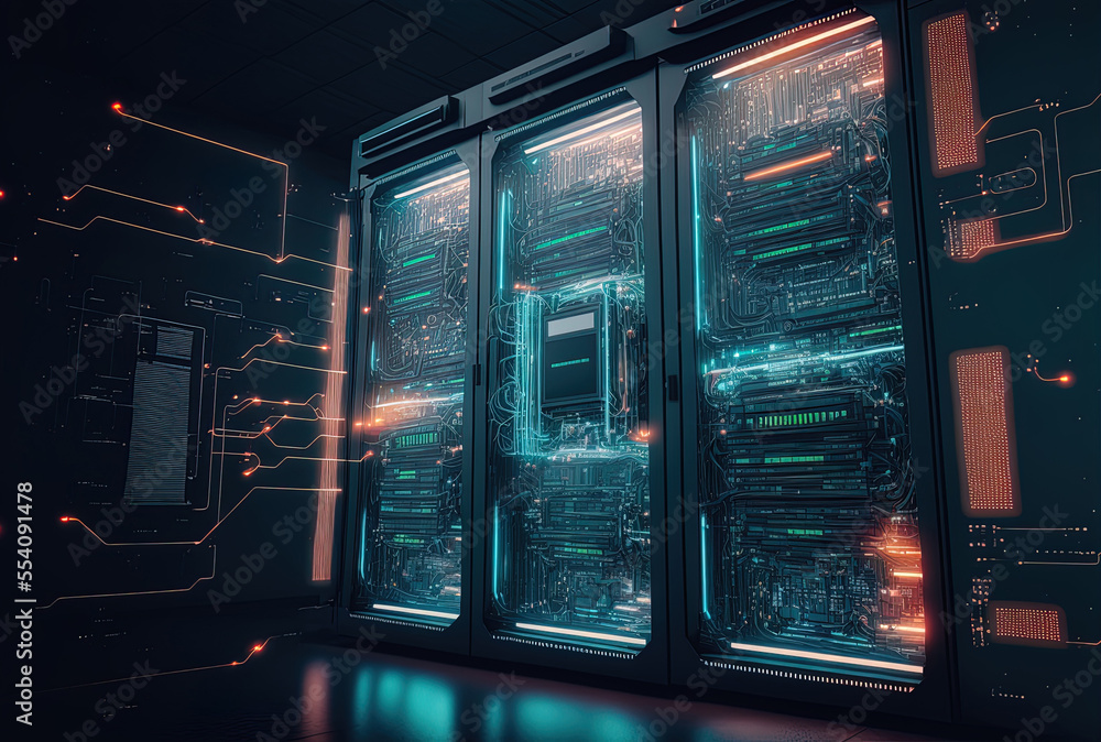 On a modern server room background, an innovation technology concept ...