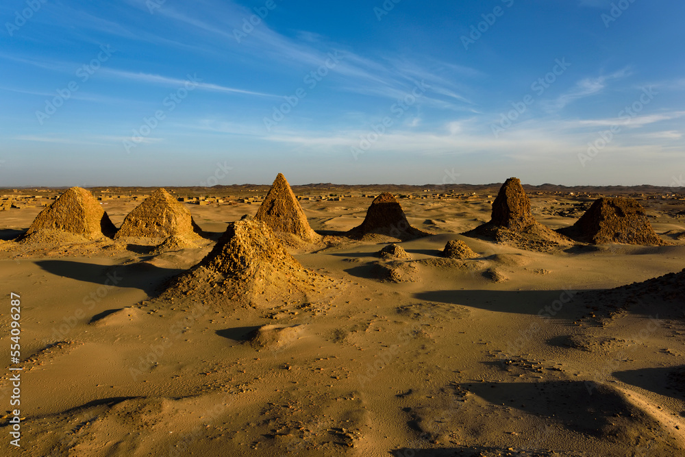 The pyramids of Nuri taken from the top of Taharqa's pyramid.; Meroe ...
