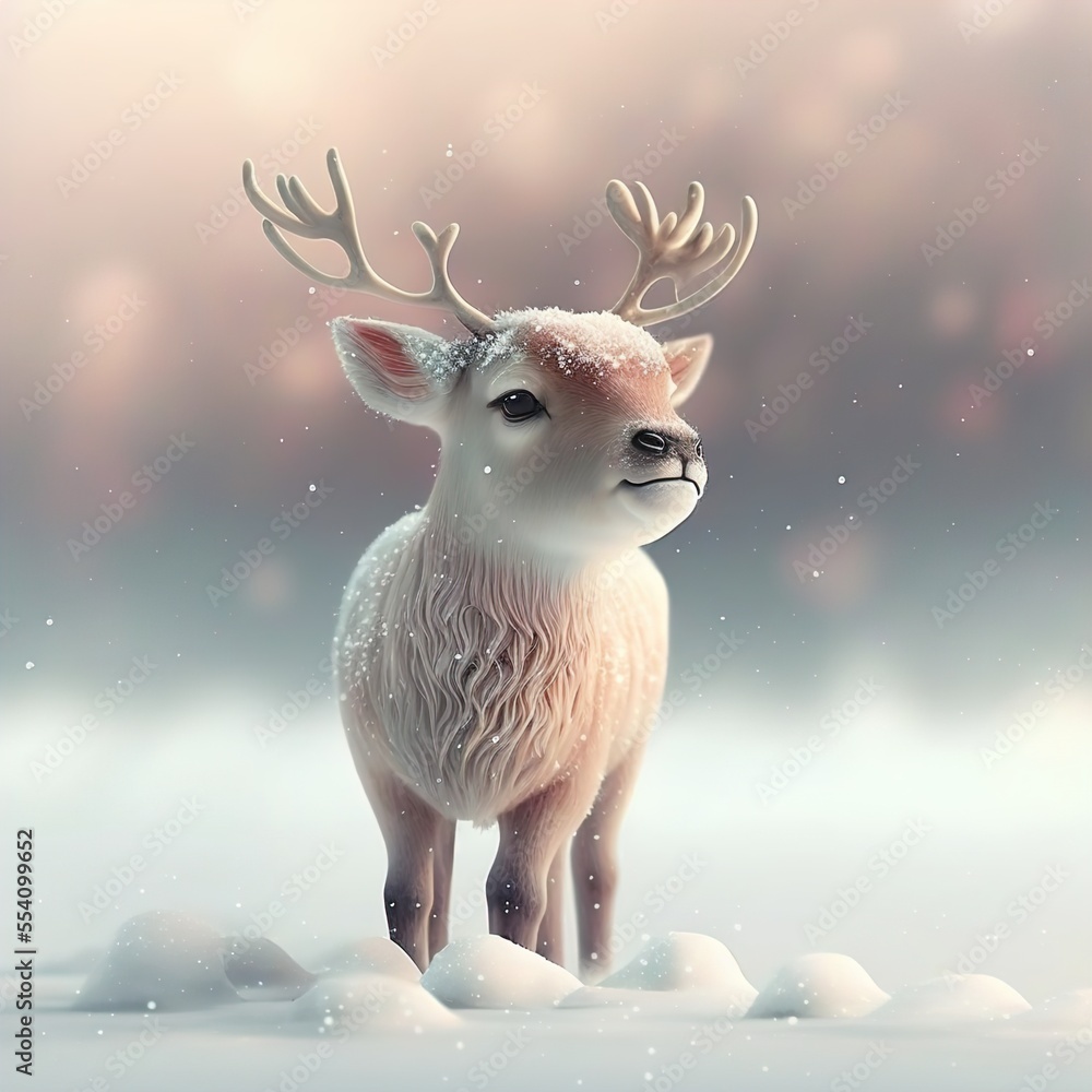 Baby Reindeer In Snow