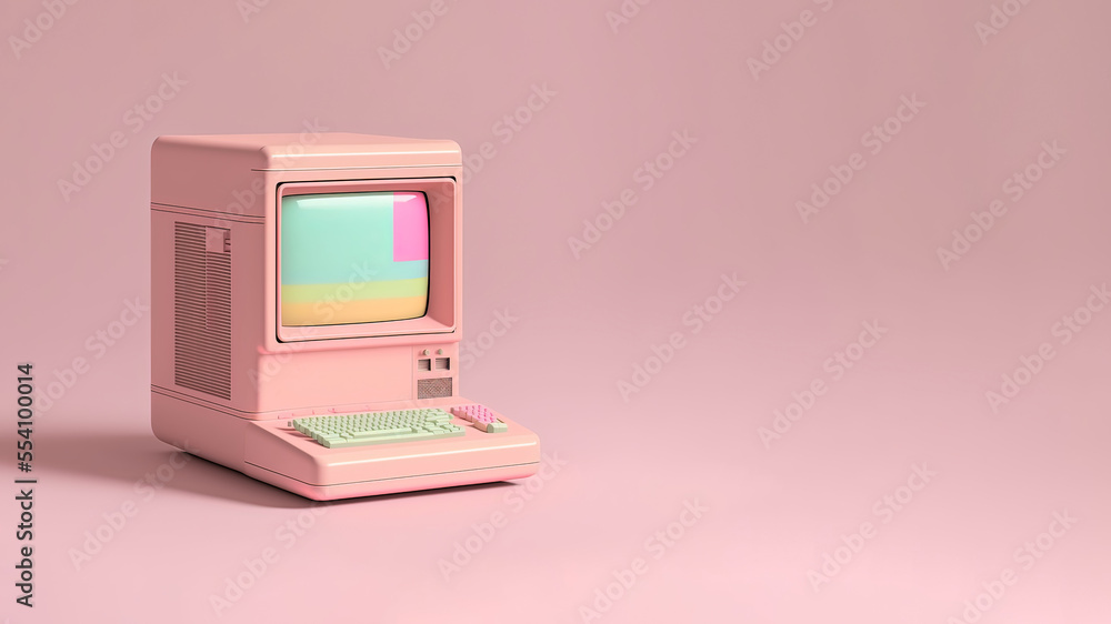 Vintage Desktop PC with Floppy Drive, Keyboard and Mouse in pink pastel ...