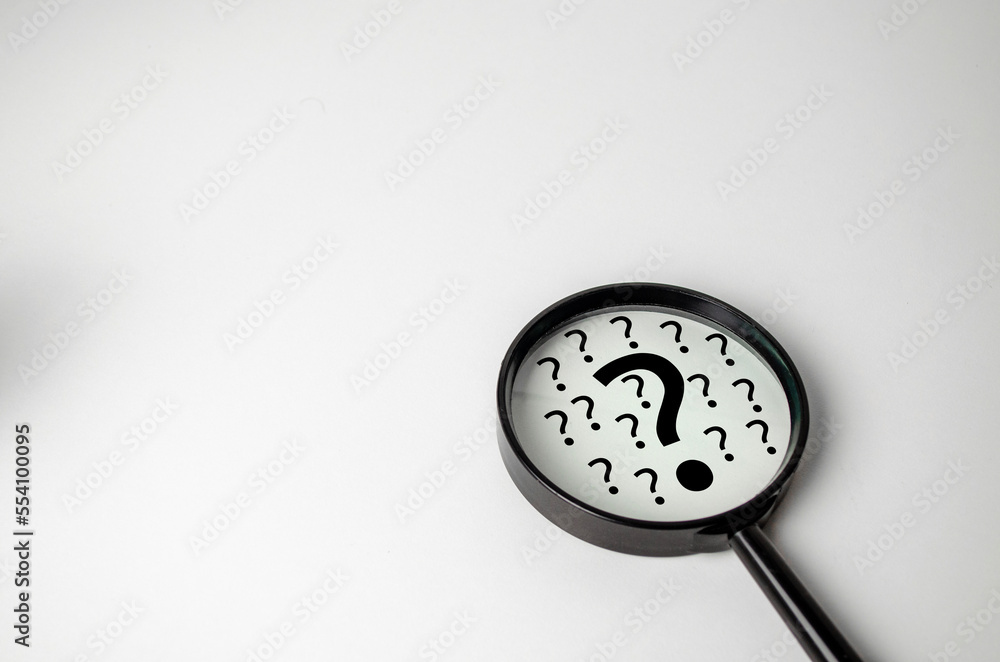 Magnifying glass and question mark sign icon. Problems and root cause ...