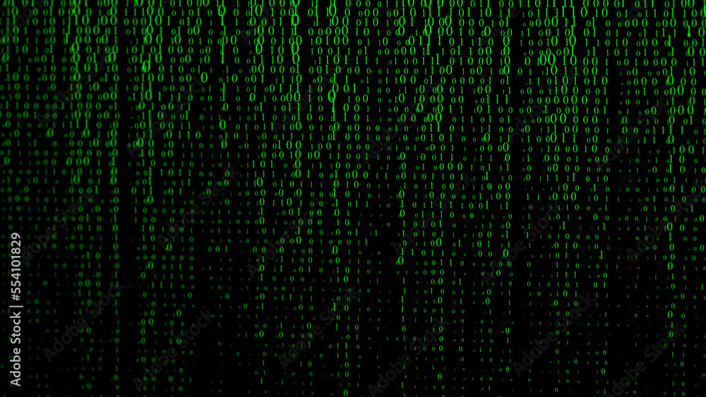 Falling digits of binary code. Illustration of the matrix. Digital dark ...