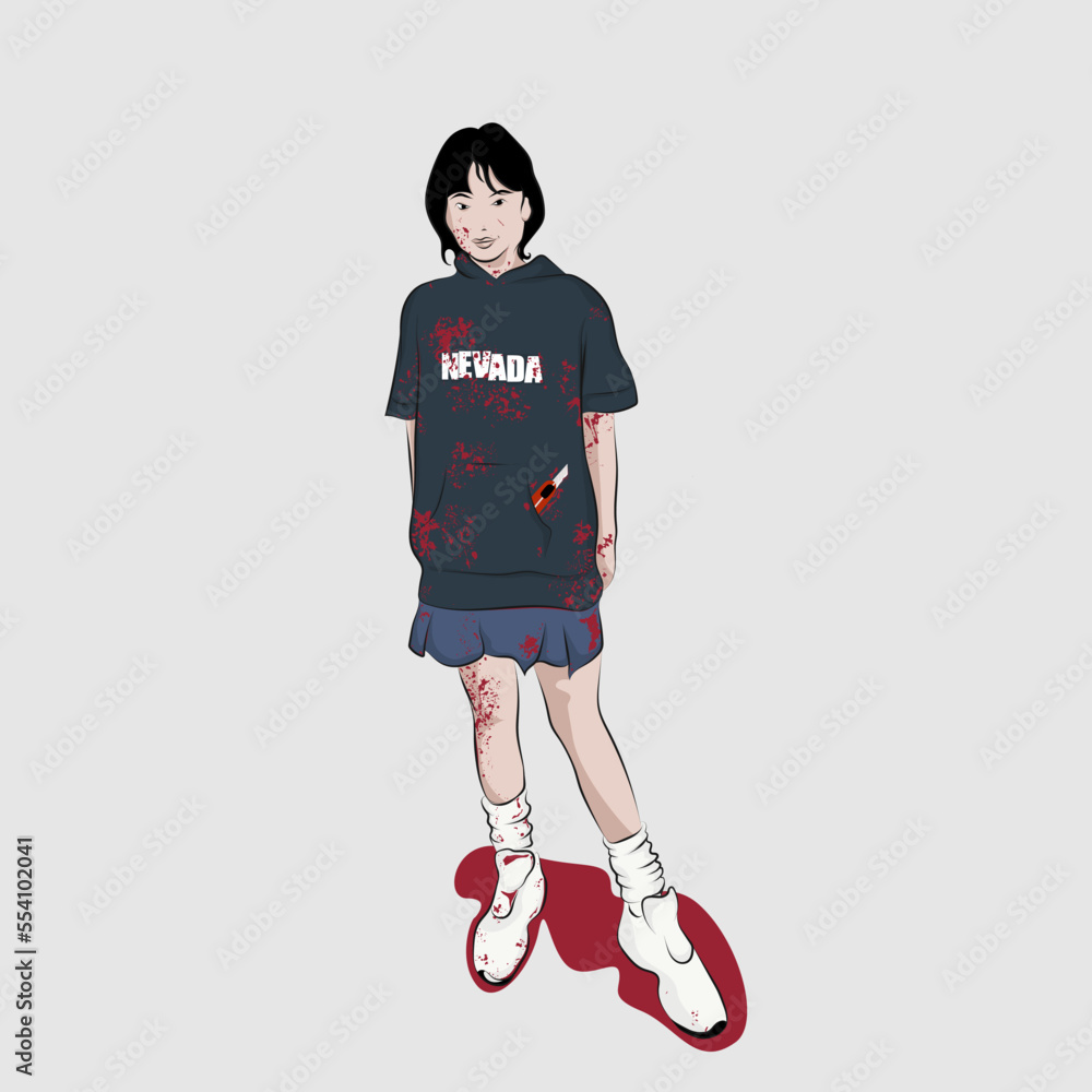 Nevada tan, vector illustration of Japanese cutlery killer girl. Stock ...