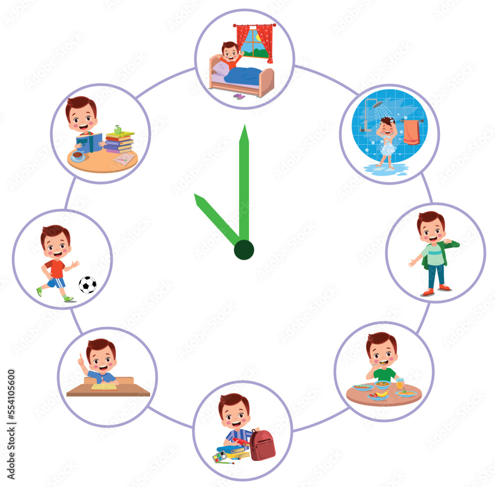 Cartoon kid daily routine activities set Stock Vector | Adobe Stock