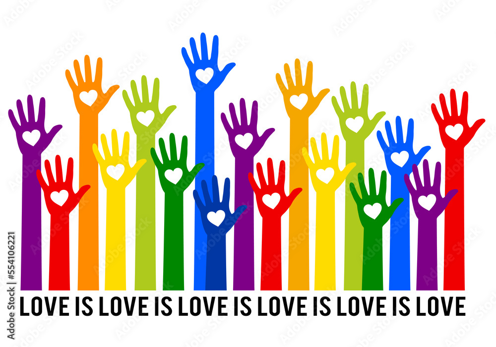 Rainbow hands with heart sign, LGBT, LGBTQ concept, illustration over a ...