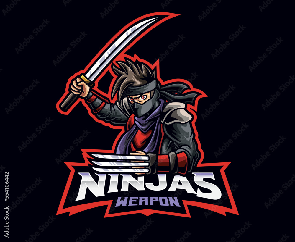 Ninja weapon mascot logo design. Katana and tekko-kagi weapon vector ...