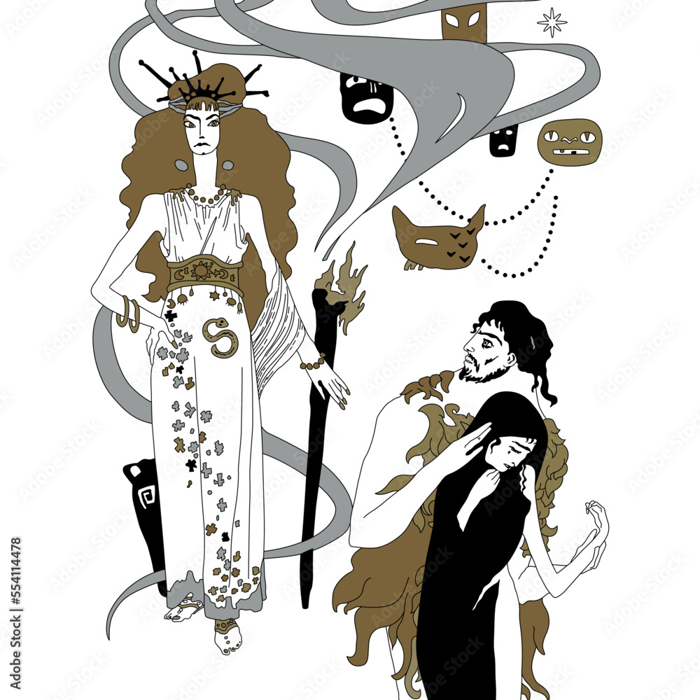 Medea, Jason and sorceress Circe. Ancient Greek mythology. Hand drawn ...