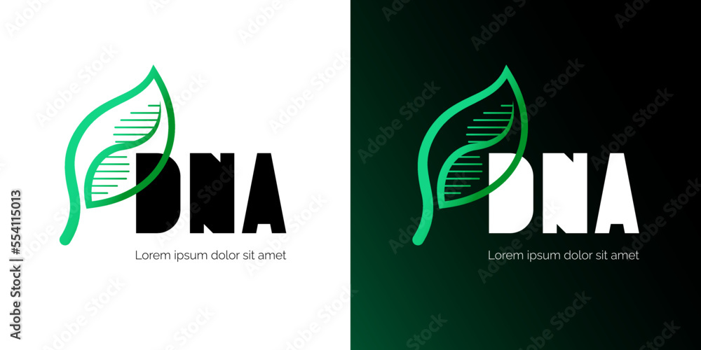 Nature DNA spiral molecule in leaf logo design. Medicine gene helix ...
