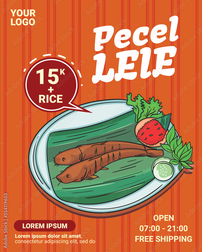 Indonesian cuisine menu promotion poster design template, pecel lele ...