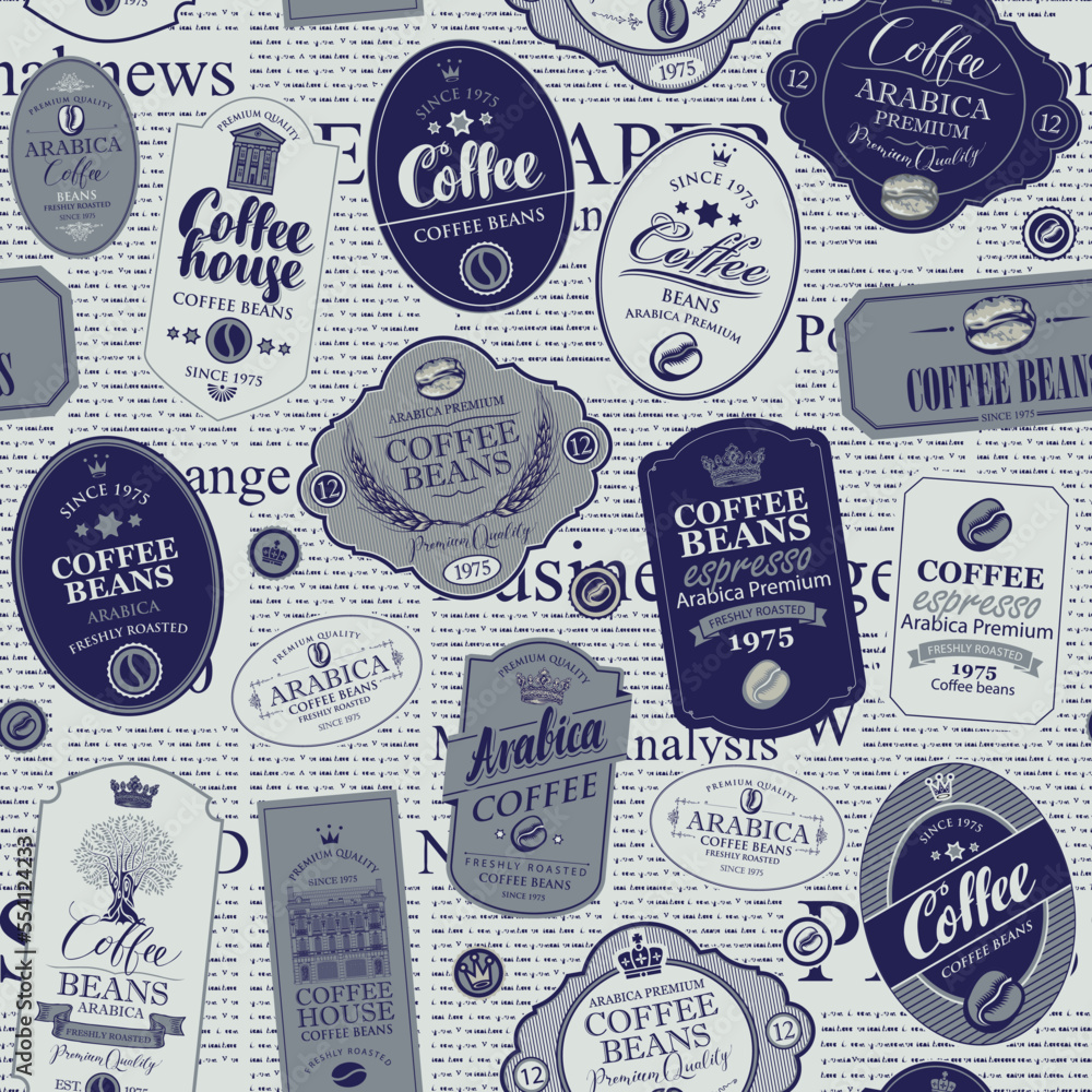 Vector seamless pattern in retro style on the coffee and coffee house ...